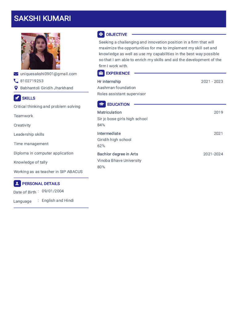 Sakshi Kumari: Objective | PDF