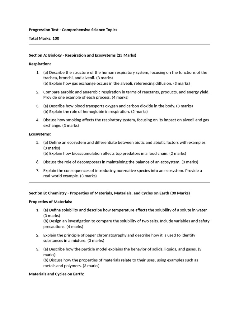 Comprehensive Science Progression Test | PDF | Force | Ecosystem