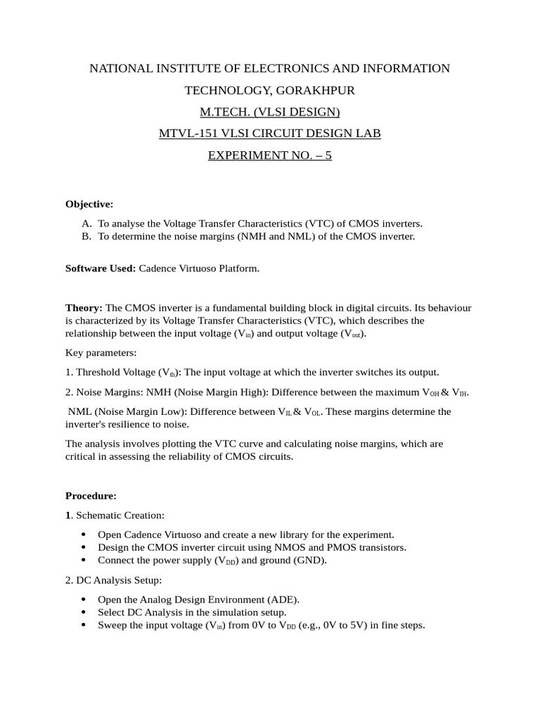 DC Characteristics of CMOS Inverters Analysis of Voltage Transfer ...
