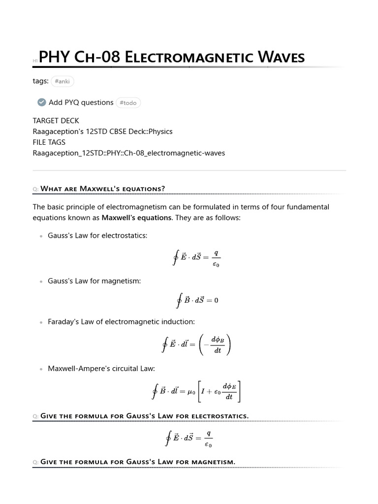 PHY Ch-08 Electromagnetic Waves | PDF | Electromagnetic Radiation | Waves