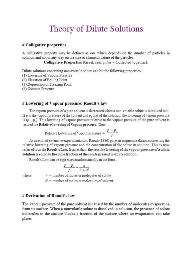 Colligative Properties of Dilute Solutions | PDF | Physical Chemistry ...