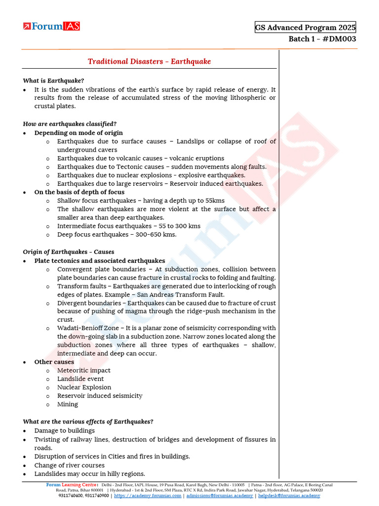DM 03 Traditional Disasters Earthquake | PDF | Earthquakes | Plate ...