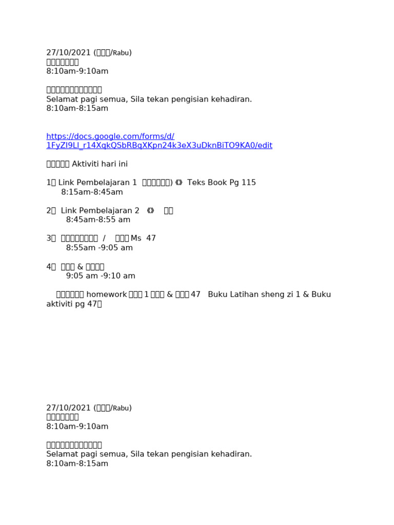 Aktivti 27 OCT Rabu | PDF