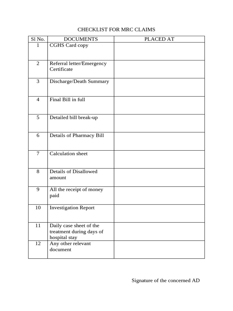 MRC Claims Document Checklist | PDF