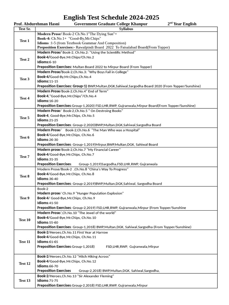 English Test Schedule 2nd Year | PDF | Linguistics | Grammar