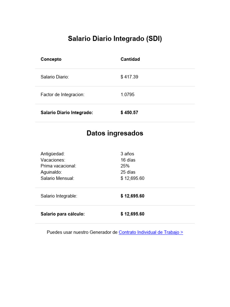 Cálculo del Salario Diario Integrado 2024 | PDF