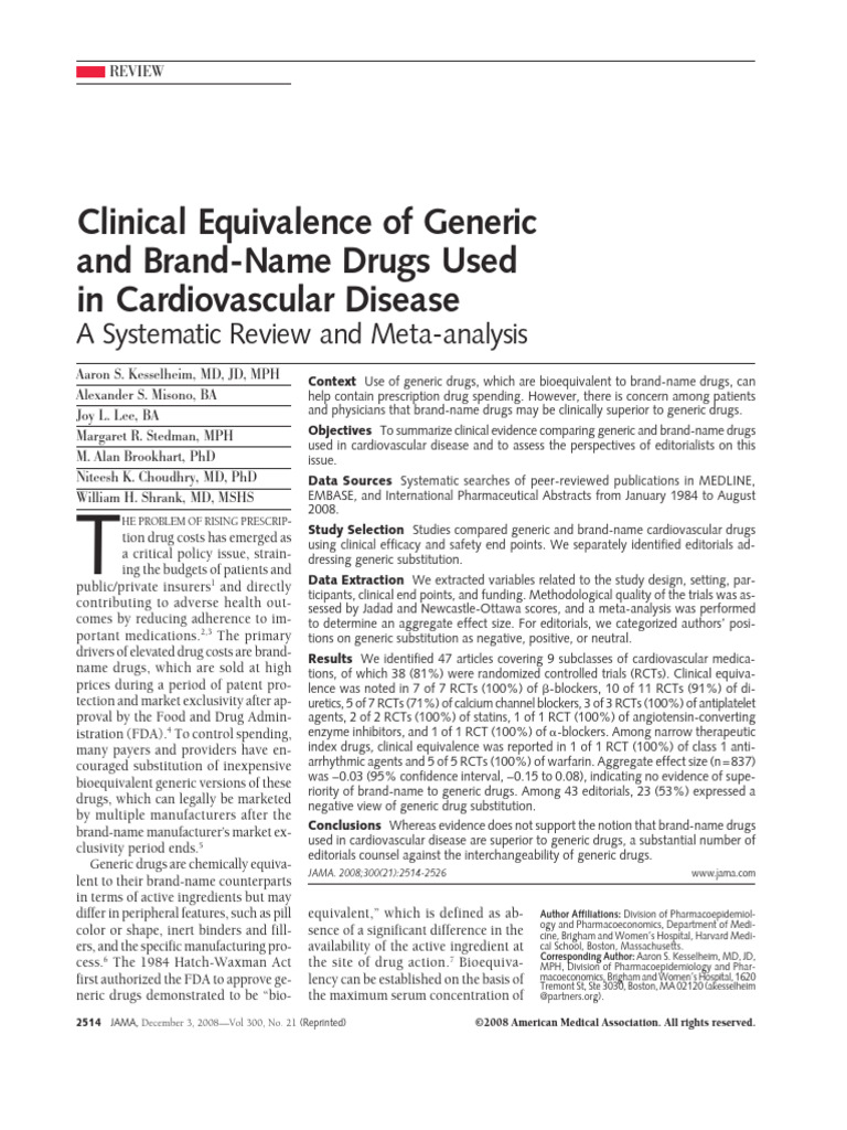2008 Clinical Equivalence of Generic and Brand-Name | PDF | Randomized ...