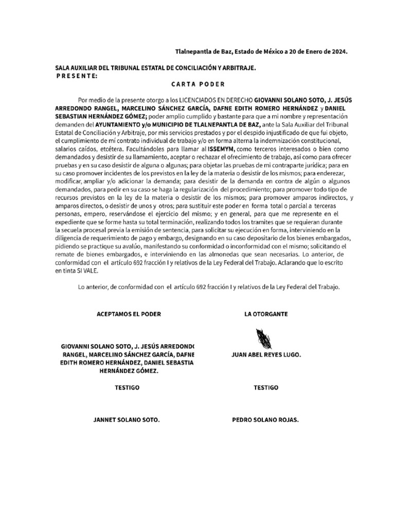 Carta Poder para Representación Legal | PDF | Ley Pública | Justicia
