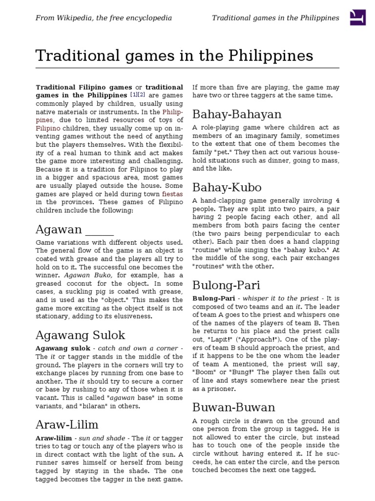 Traditional Games in The Philippines | PDF | Leisure