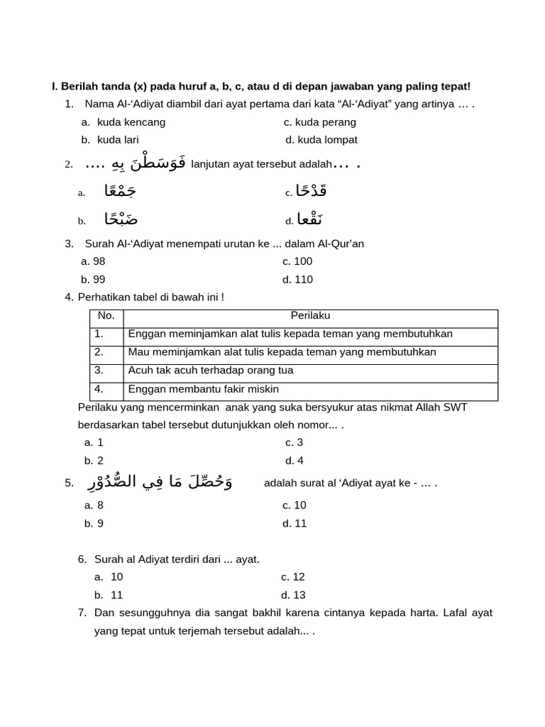 SOAL QH Kelas 5 Fix | PDF