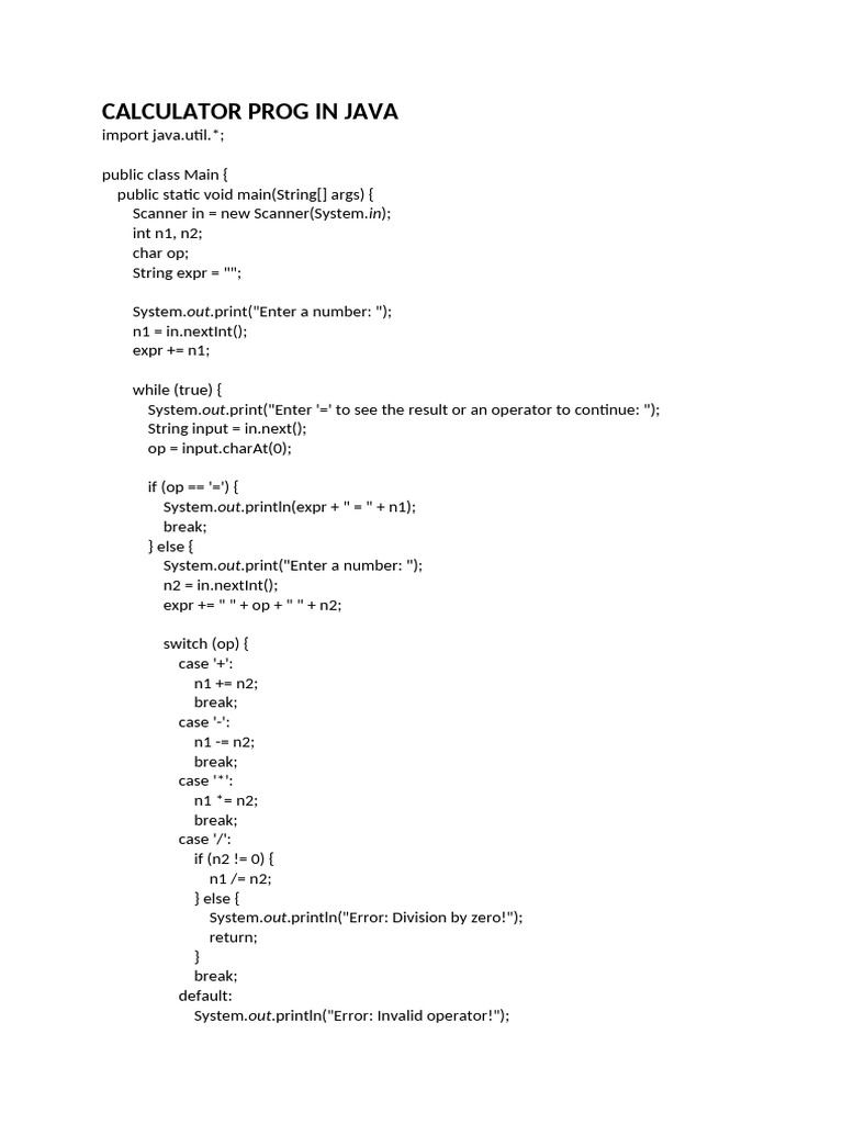 Calculator Prog in Java | PDF