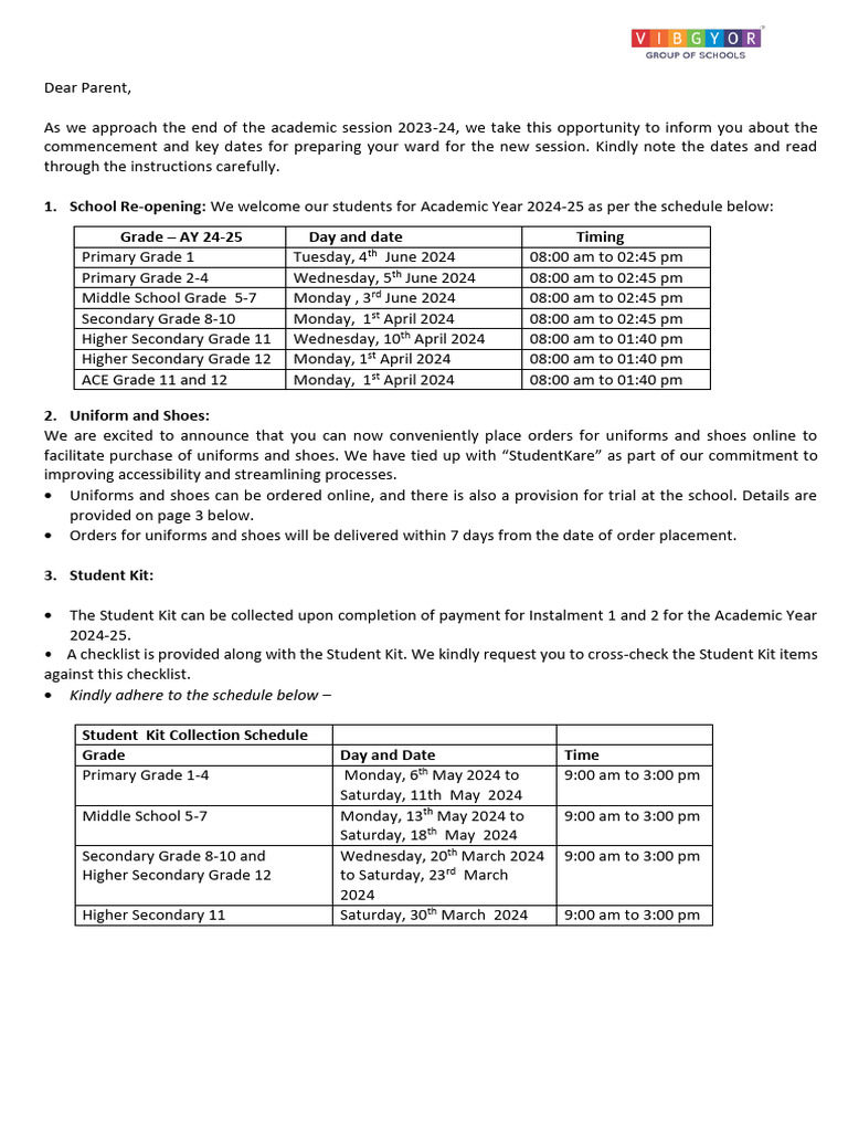 Joining Guidelines Circular Ay24 25 Existing Parent VH | PDF