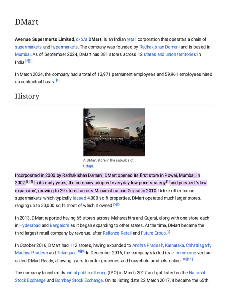 DMart - Wikipedia | PDF | Retail Buildings | Retail Companies