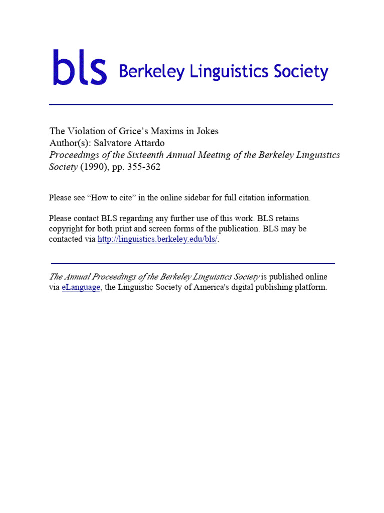 Attardo (1990) The Violation of Grices Maxims in Jokes | PDF