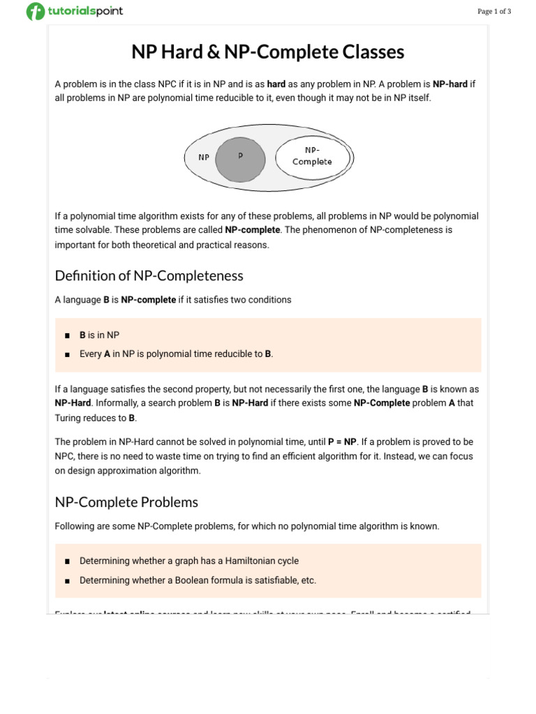 NP Hard & NP-Complete Classes ADSA | PDF | Computational Complexity Theory | Theoretical ...