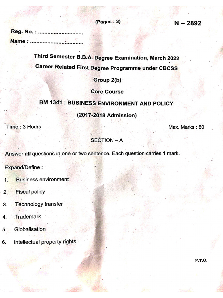 Business Environment and Policy 2022,2017-18 Admns (1) | PDF