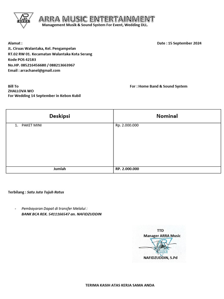 Invoice 14 September in KK Zhalova Fix | PDF