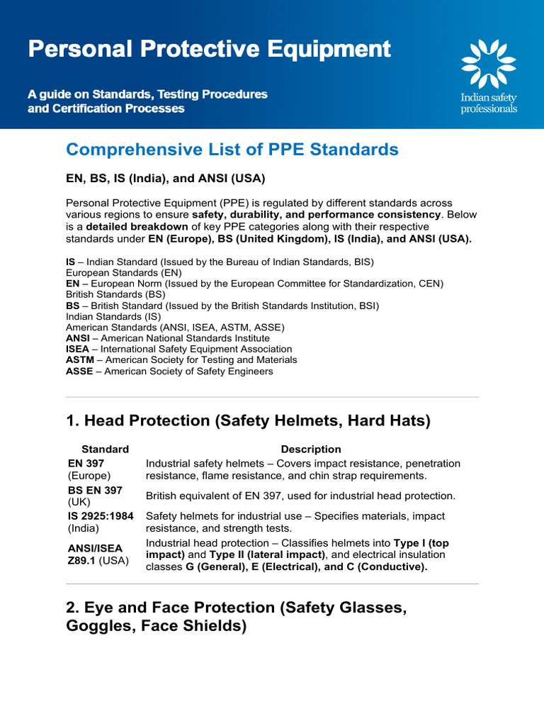 PPE Standards Across Regions | PDF | Personal Protective Equipment ...