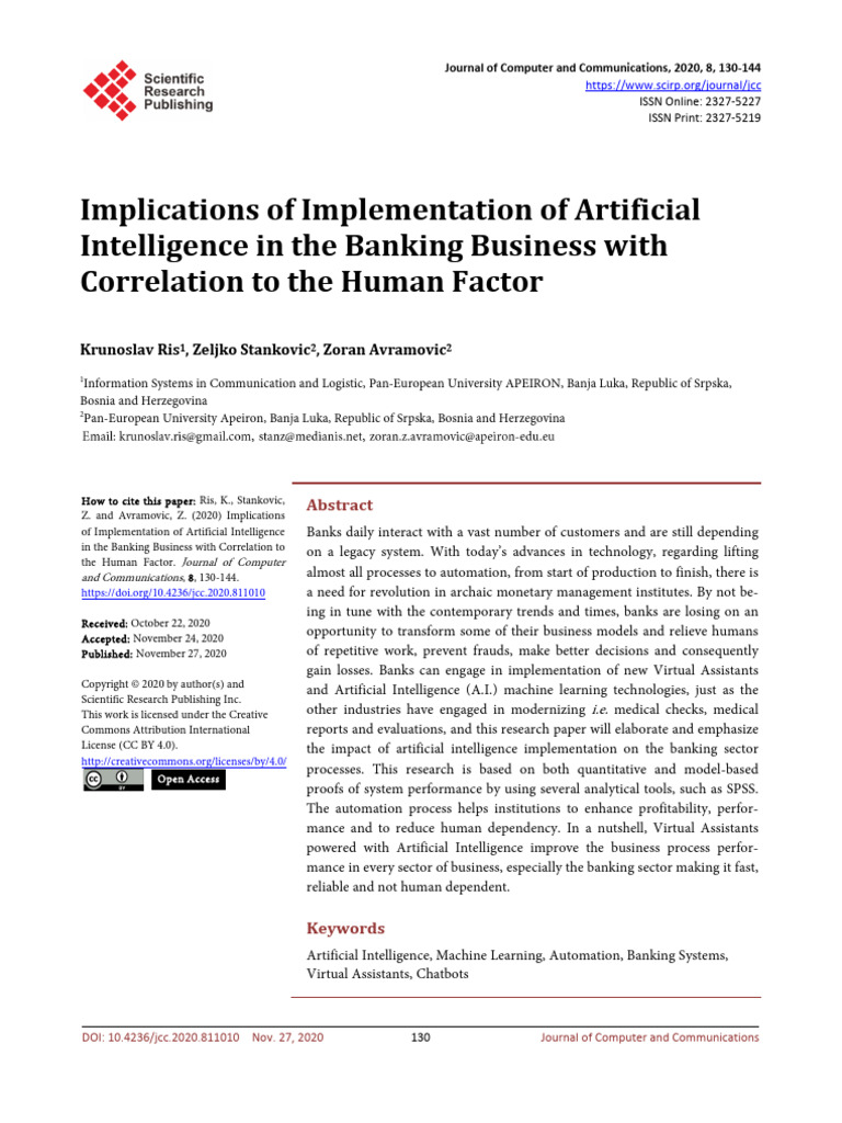 Implications of Implementation of Artificial Intelligence in the ...