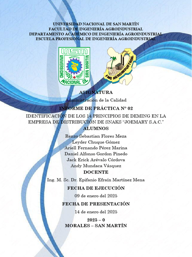 Deming en JOEMARY S.A.C.: Calidad y Mejora | PDF | Calidad (comercial) | Business
