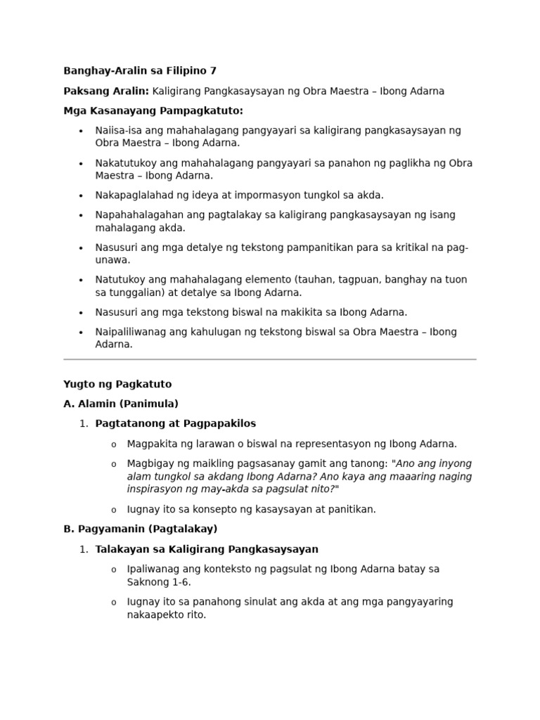 Banghay Sa Unang Linggo | PDF