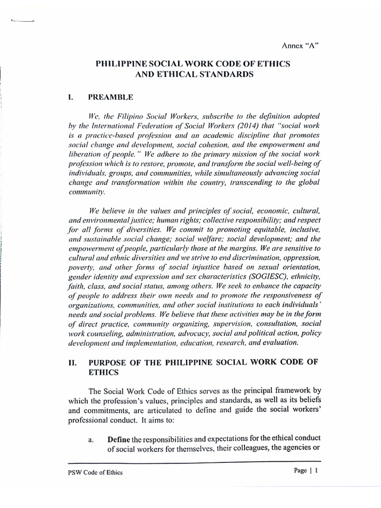 Philippine Social Work Code of Ethics and Ethical Standards | PDF