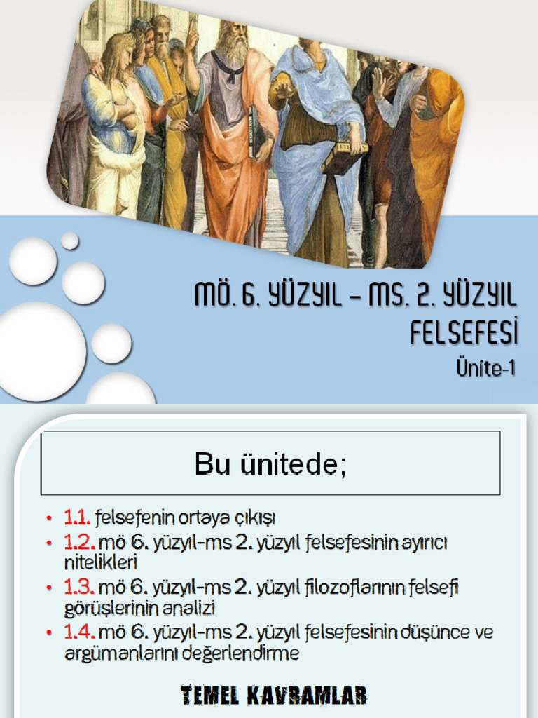 Sınıf Felsefe 1. Ünite Mö 6. Yy - Ms 2. Yy Felsefesi Sunumu | PDF