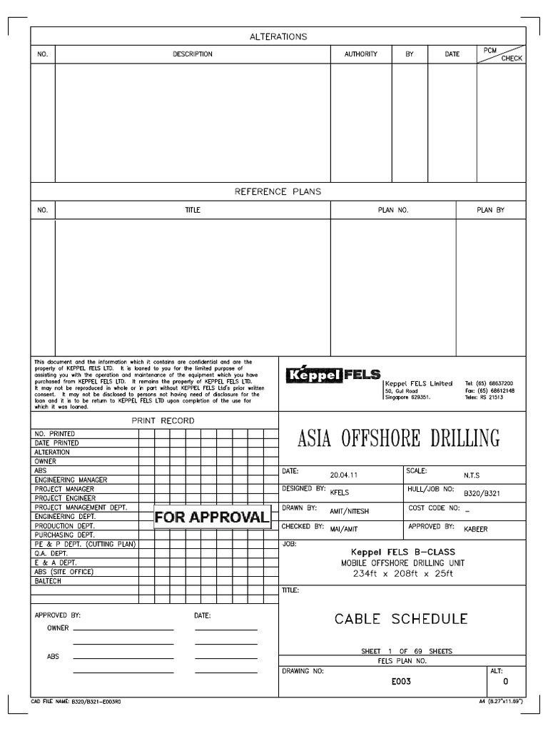B320-E003 Rev 0 Cable Schedule | PDF | Equipment | Power (Physics)