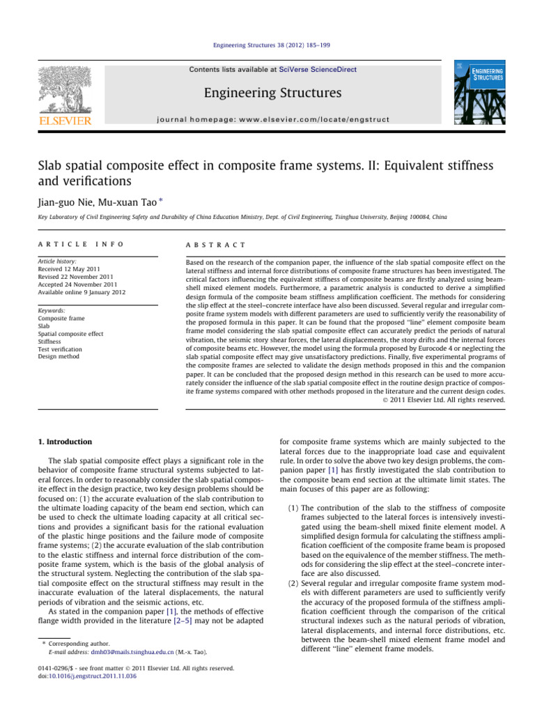 (2012) Slab Spatial Composite Effect in Composite Frame Systems. II Equivalent Stiffness and ...