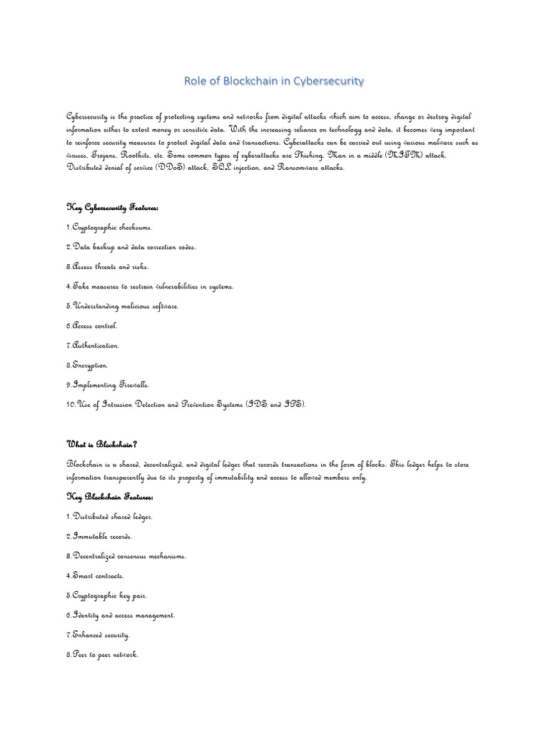 Role of Blockchain in Cybersecurity | PDF | Computer Security | Security