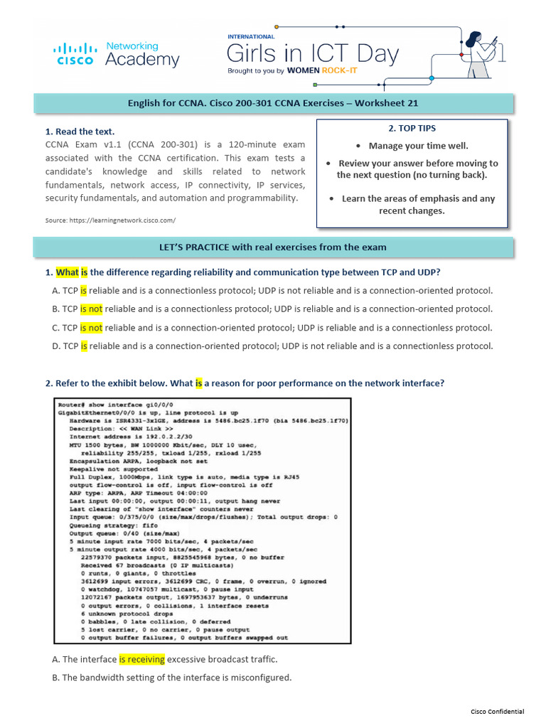 Worksheet 21. CCNA Exercises | PDF | Computer Network | Network Switch
