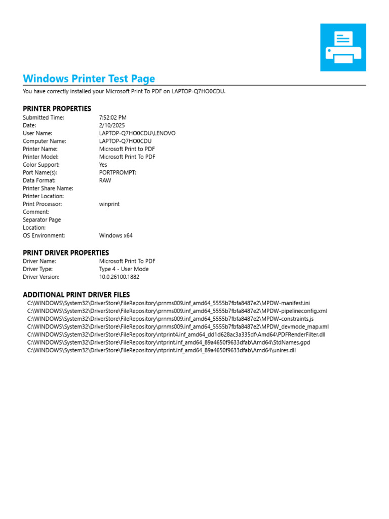 Windows Printer Test Page | PDF