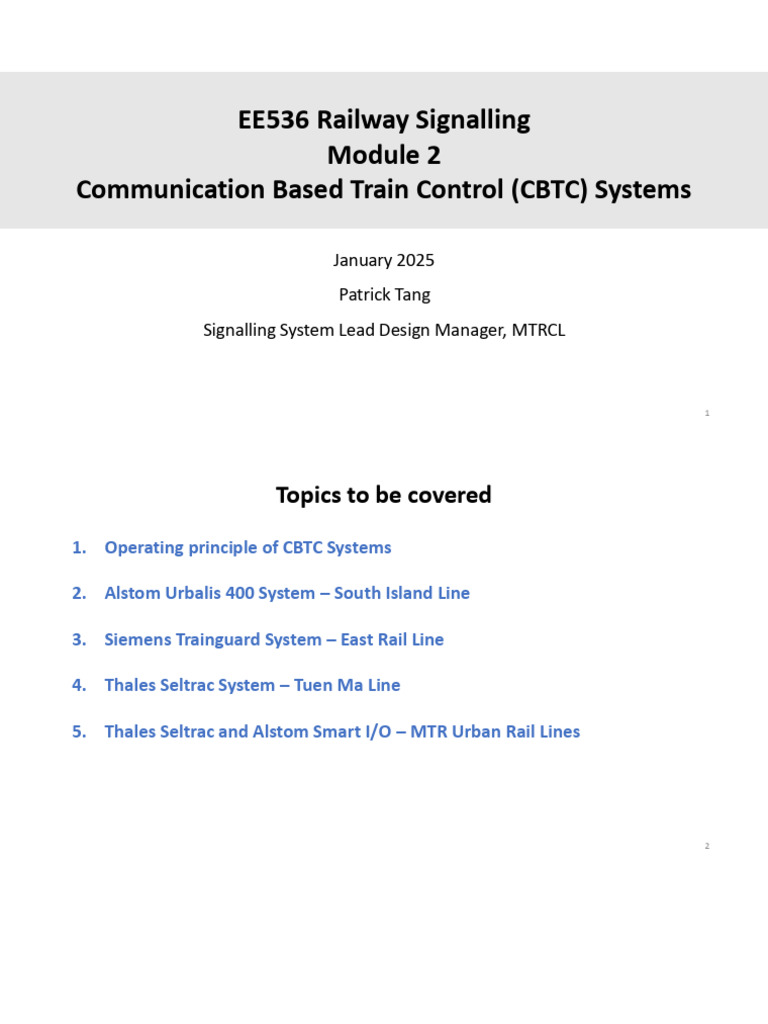 EE536-2025-Module 2 - CBTC System-Rev20250122 | PDF | Rail Transport | Rail Infrastructure