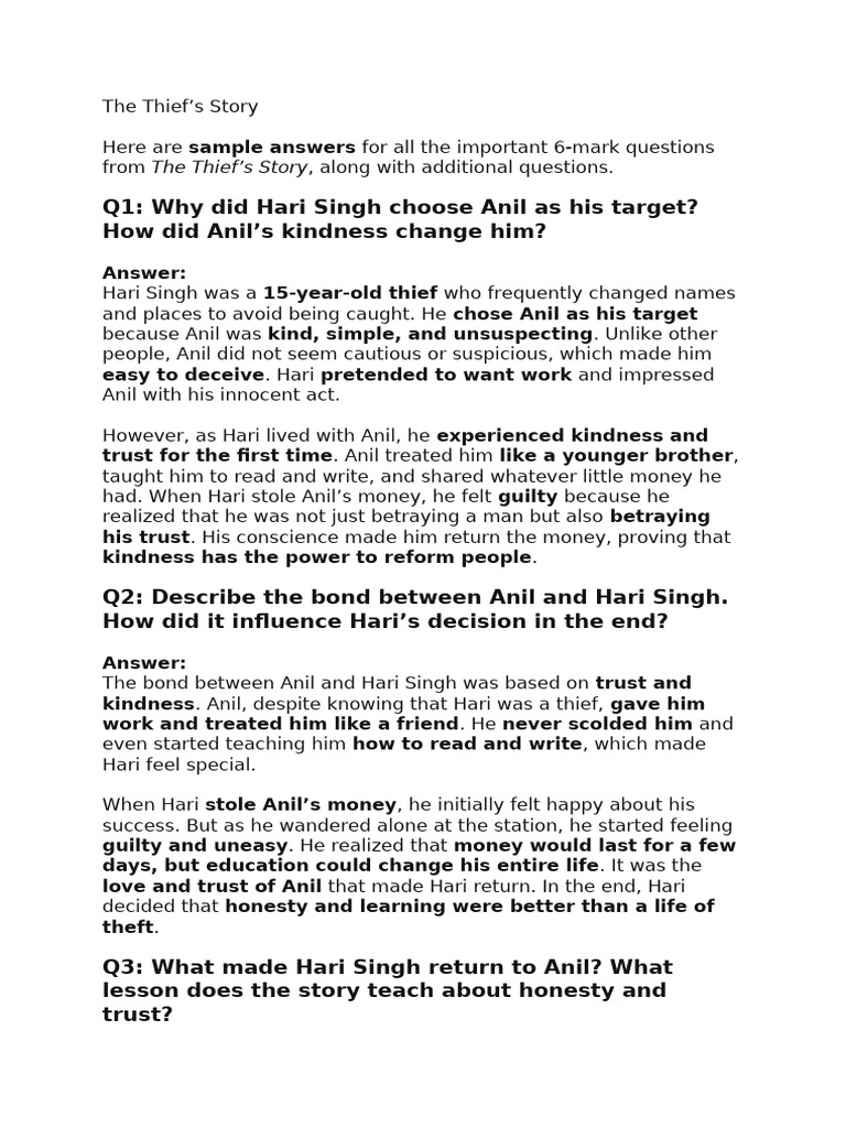 The Thief's Story 6 Marks | PDF | Theft