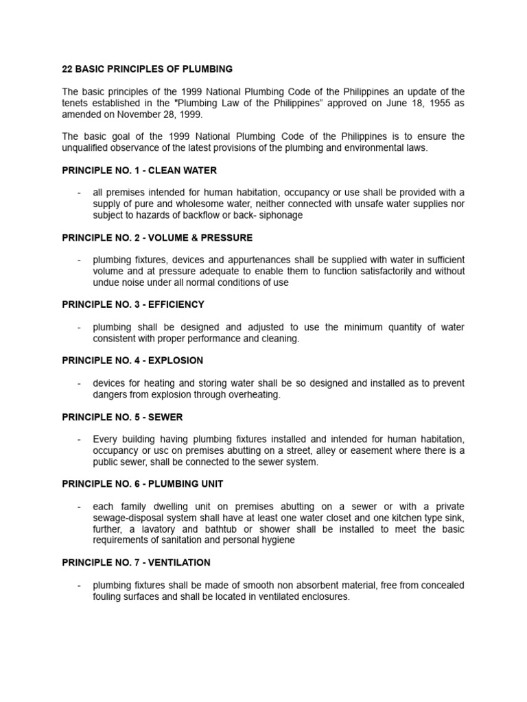 22 Basic Principles of Plumbing | PDF | Plumbing | Hygiene