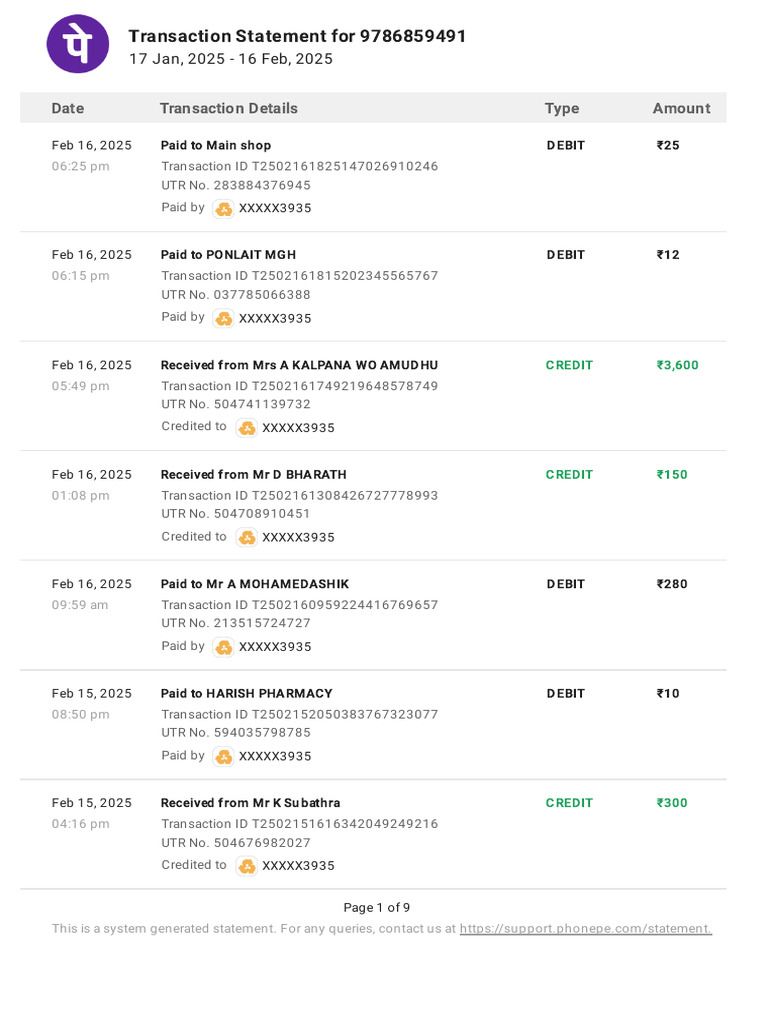 PhonePe Statement Jan2025 Feb2025 | PDF | Debit Card | Debits And Credits