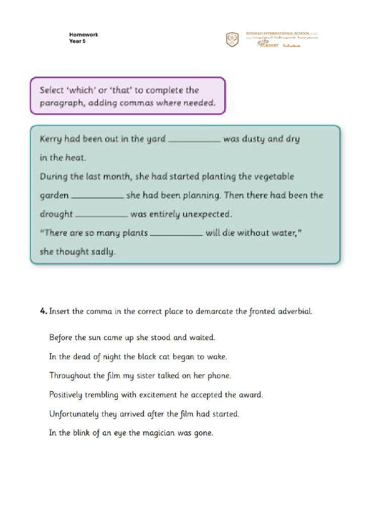 Year 5 Term 2 Week 7 Grammar Homework | PDF