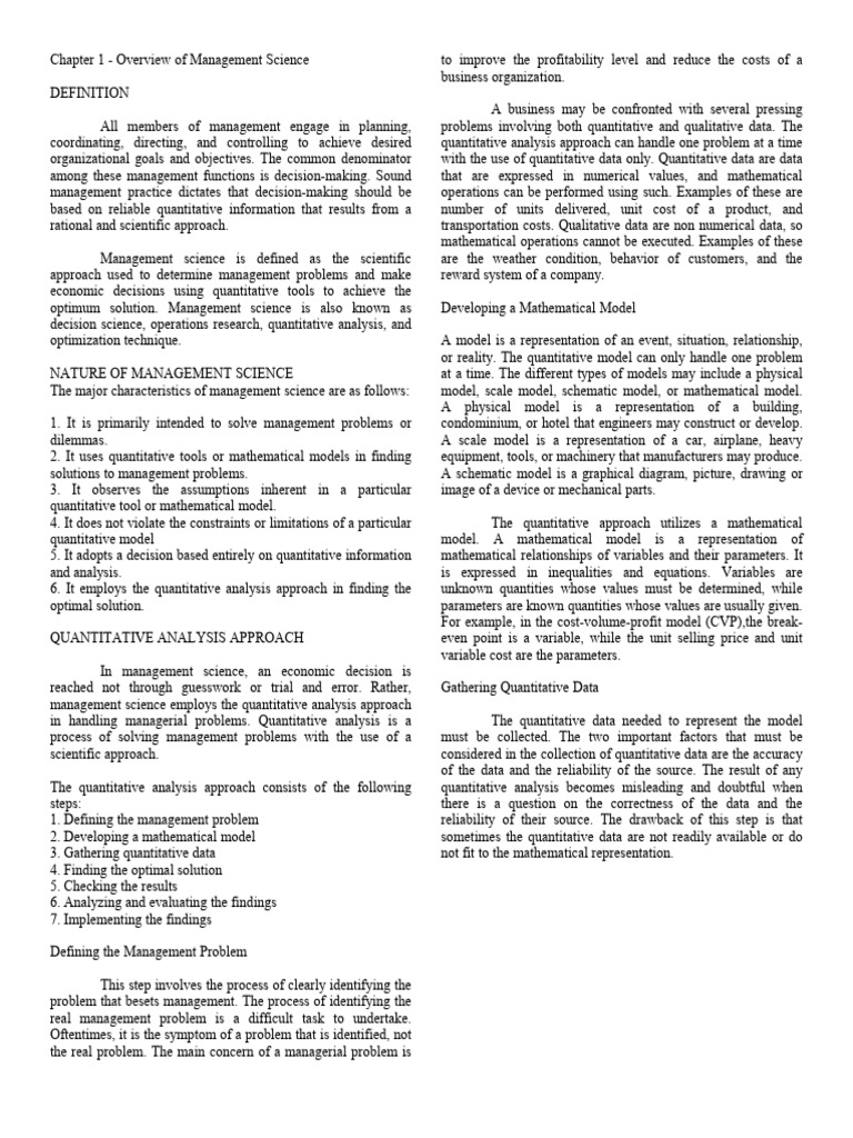 Chapter 1 - Management Science | PDF | Conceptual Model | Quantitative Research