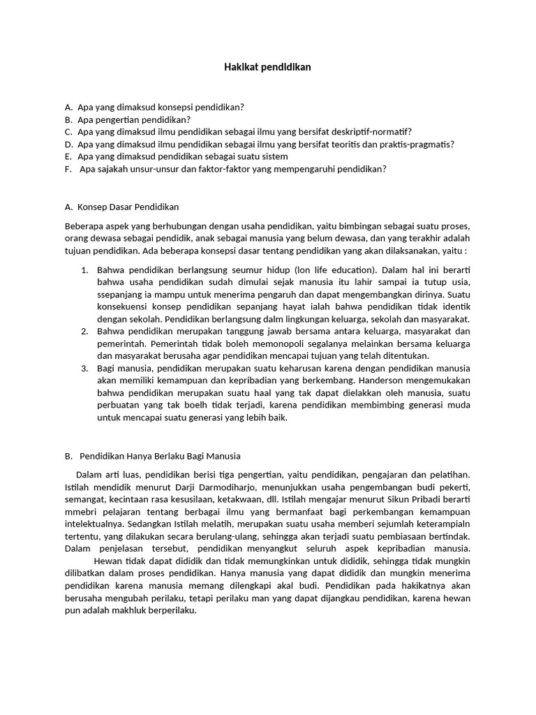 Hakikat Pendidikan | PDF