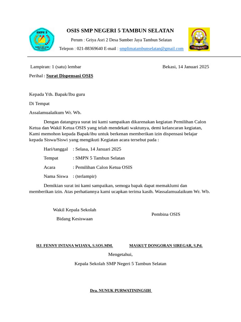Surat Dispensasi Osis | PDF