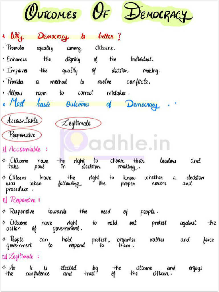 Outcome of Democracy Notes | PDF