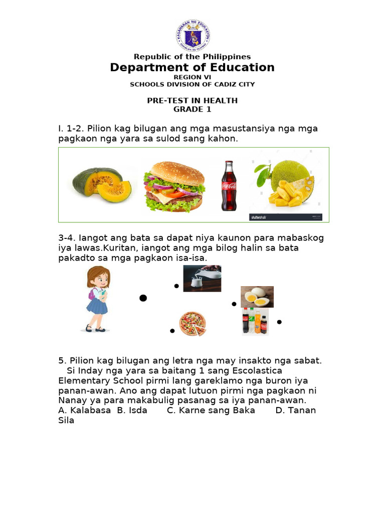 Pre Test Health Grade 1 | PDF