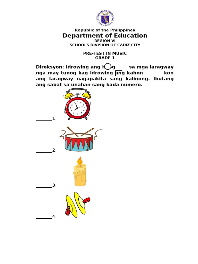 Pre Test in Music Grade 1 | PDF