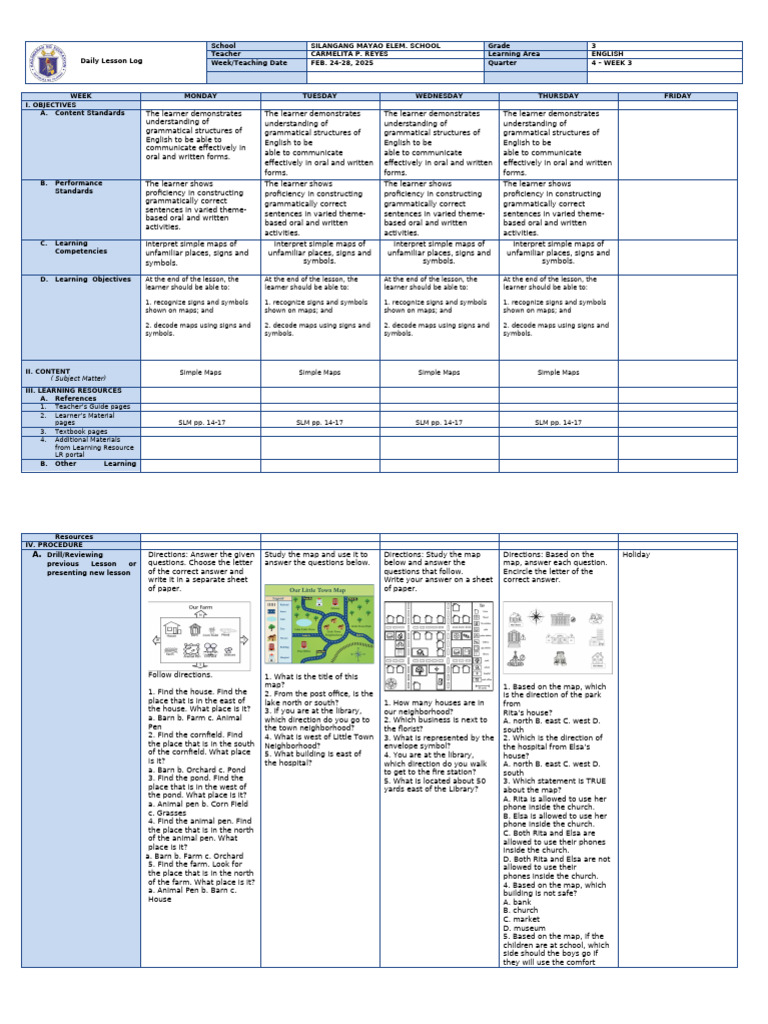 ENGLISH Q4 W3 | PDF | Map | Compass