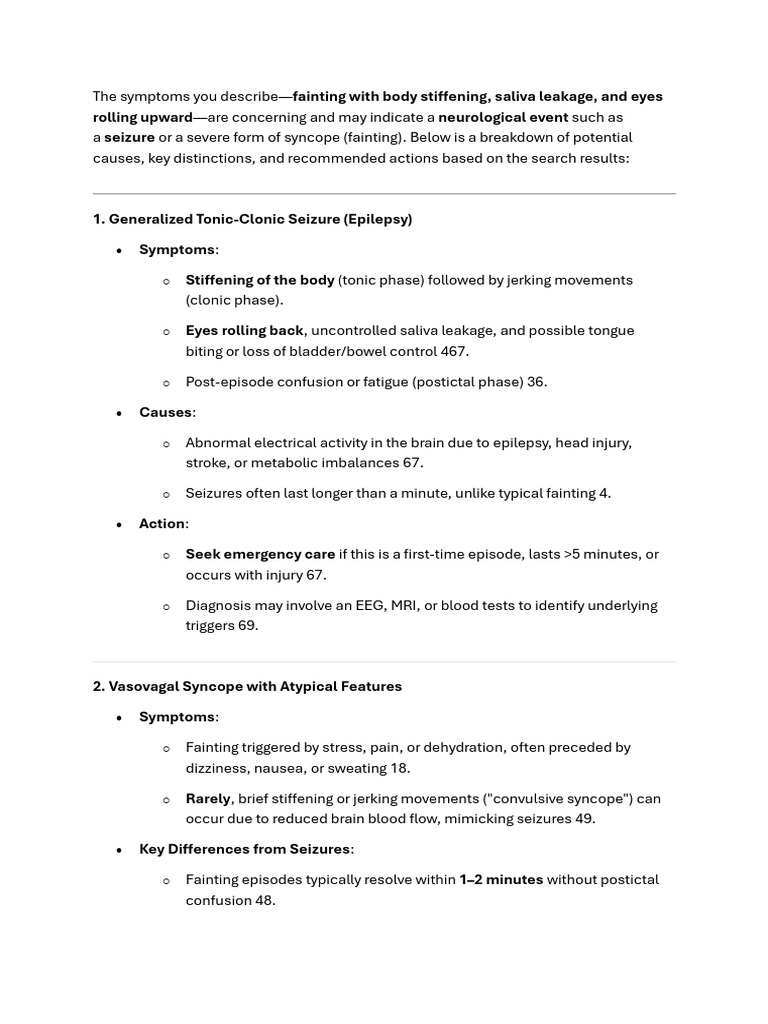 Distinguishing Seizures from Syncope | PDF | Epilepsy | Physiology