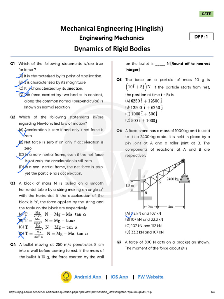 Dynamics of Rigid Bodies - DPP 01 | PDF | Force | Classical Mechanics