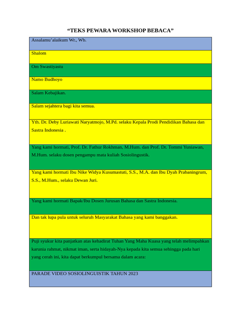 Teks Pewara Parade Video Sosiolingustik 2023 | PDF
