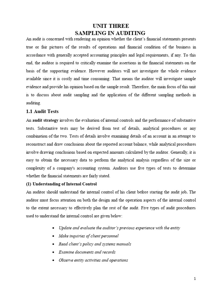 AUDIT_II_UNIT_THREE | PDF | Audit | Stratified Sampling