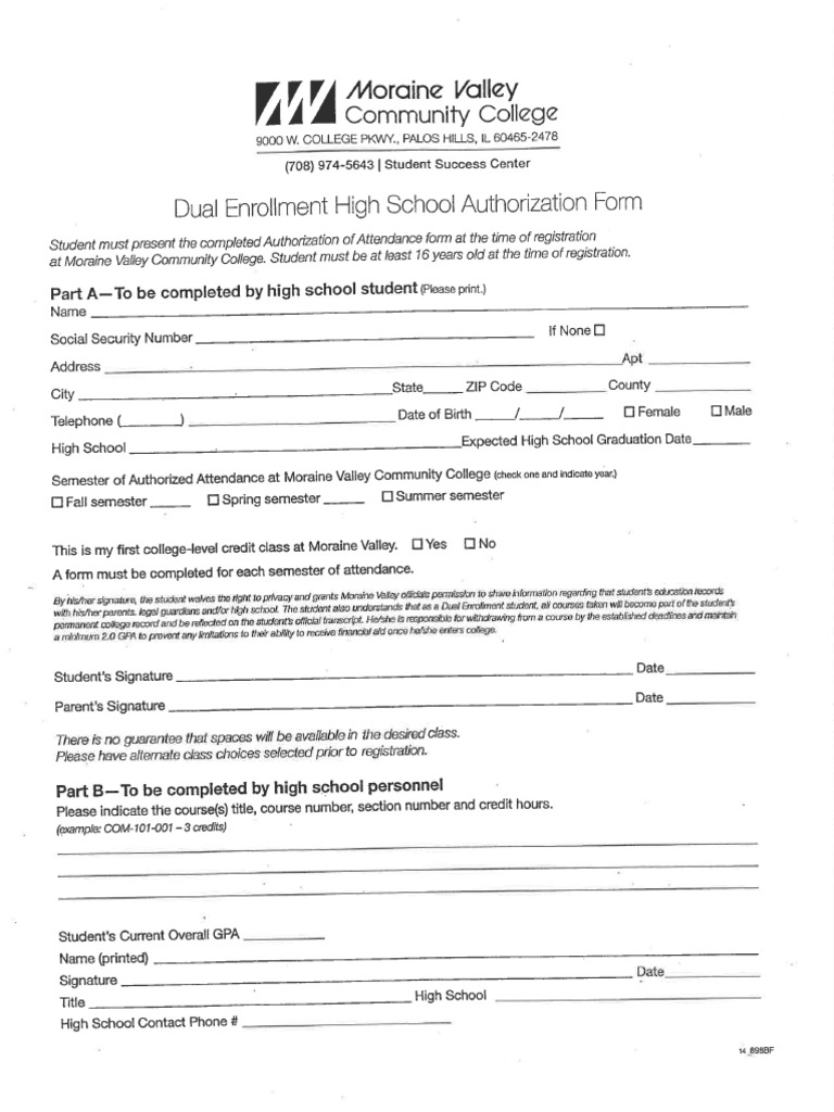 MVCC Dual Enrollment HS FORM | PDF