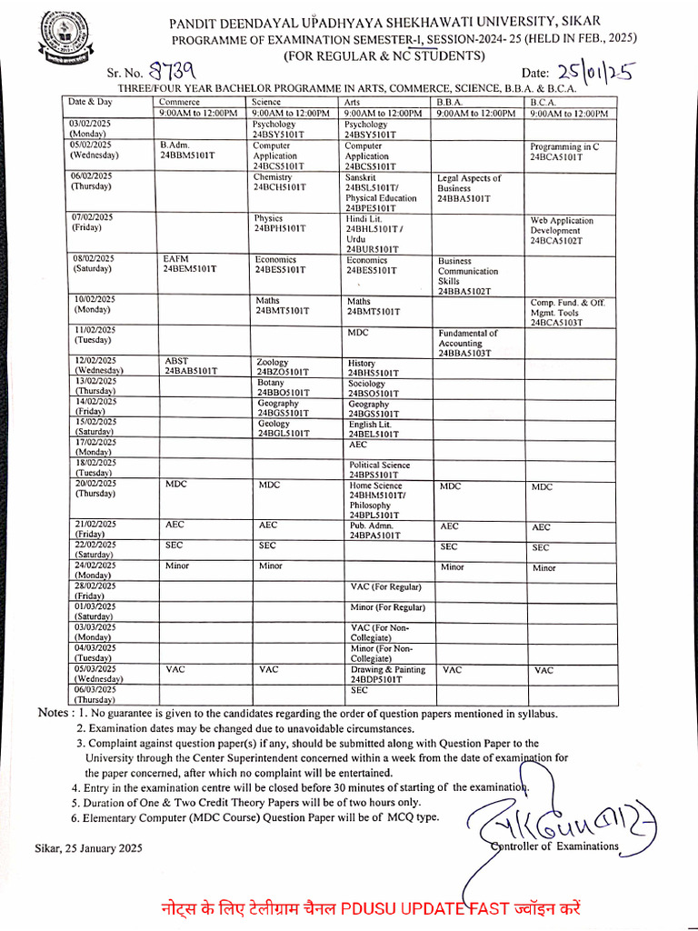 Exam Time Table UG and PG | PDF